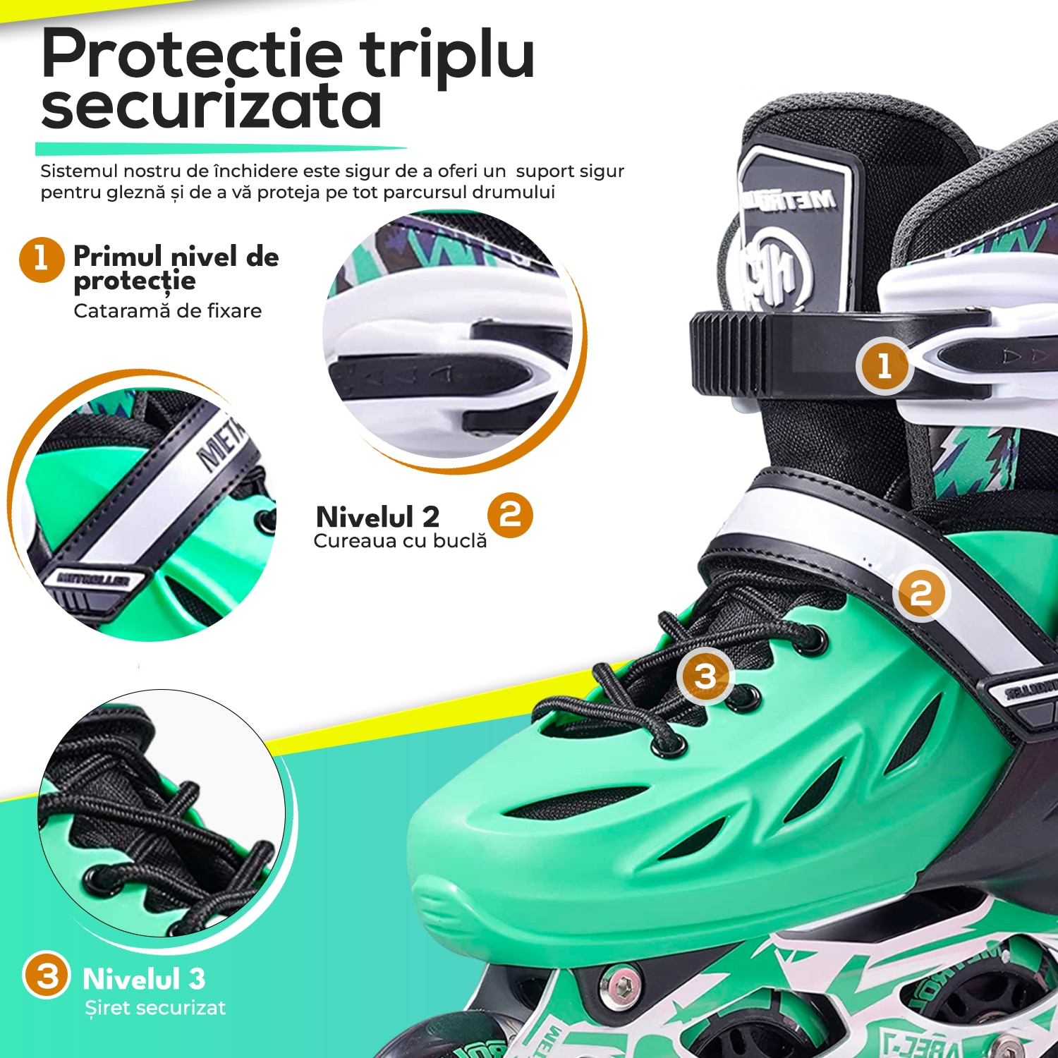 Role reglabile pentru copii si adulti, roti luminoase din silicon, 4 ...