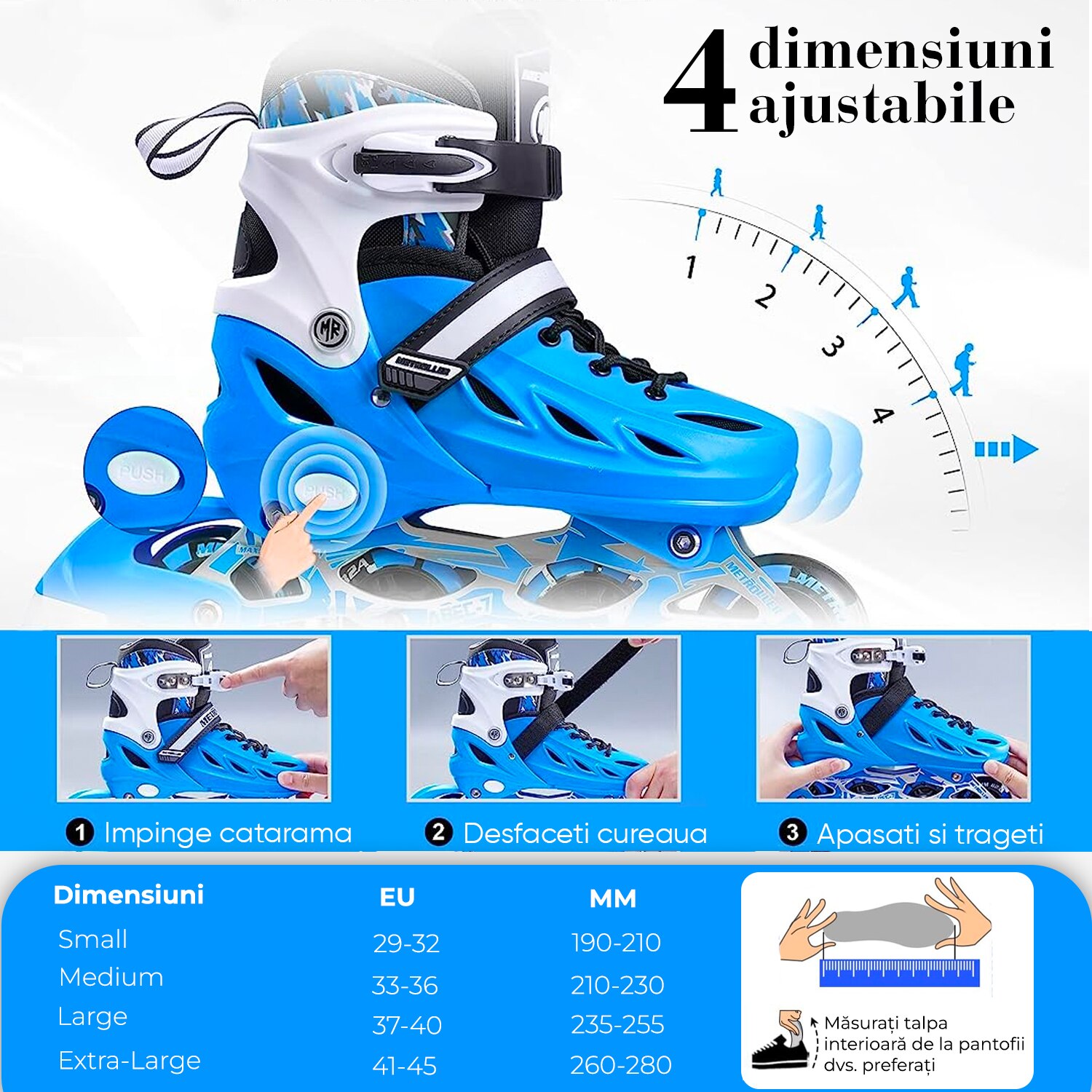 Role reglabile pentru copii si adulti, roti luminoase din silicon, 4 ...