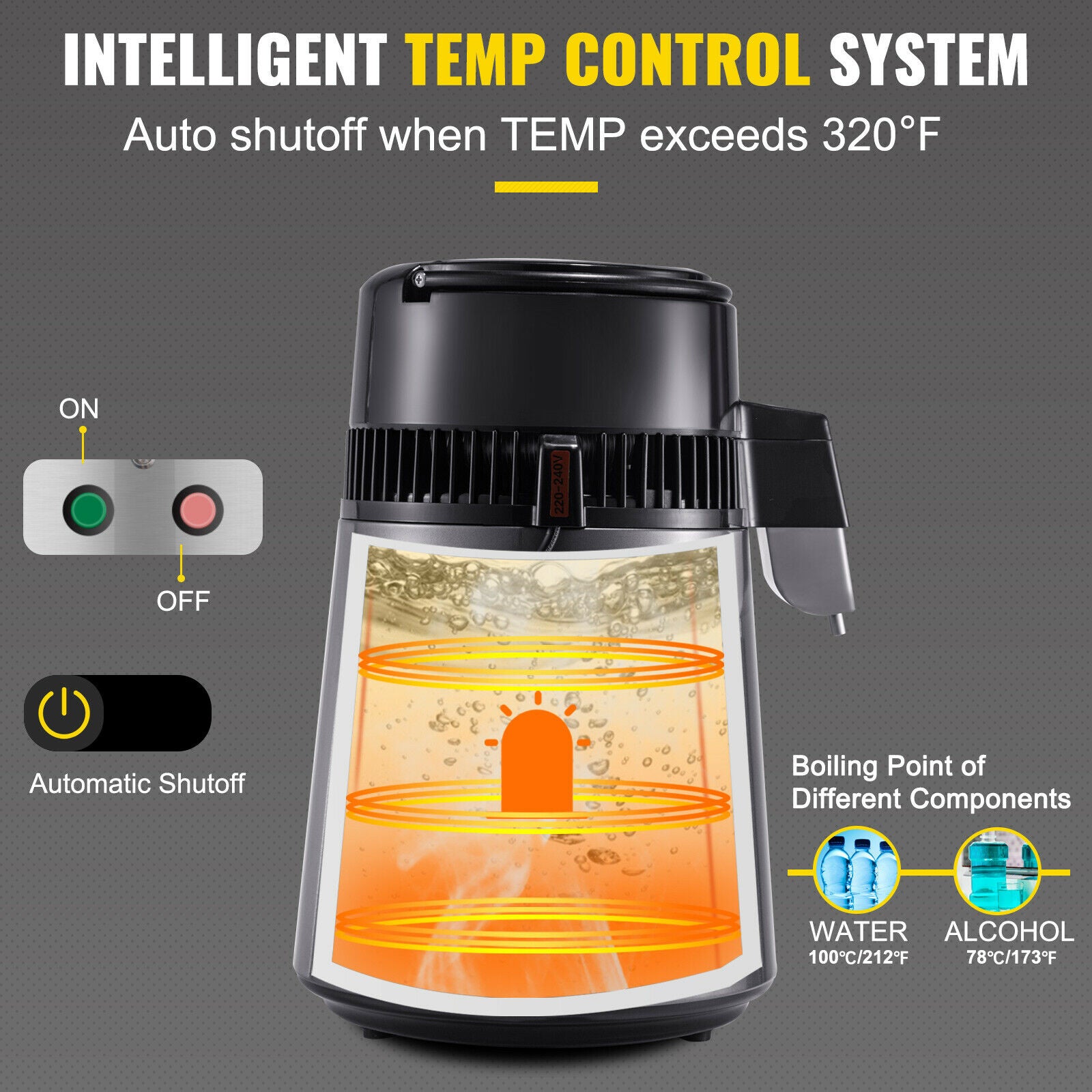 Distilator de apa pentru casa, din otel inoxidabil, 4L, argintiu - eMAG.ro