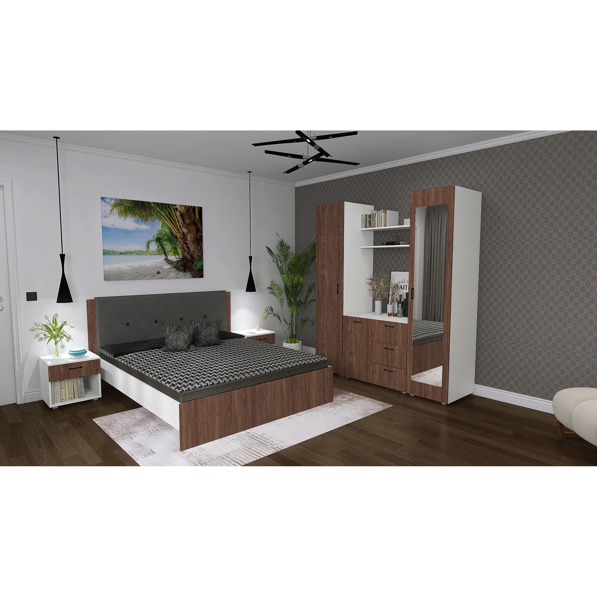 Set Dormitor JUMBO 17, pat 140x200, noptiere, 2 dulapuri, comoda cu ...