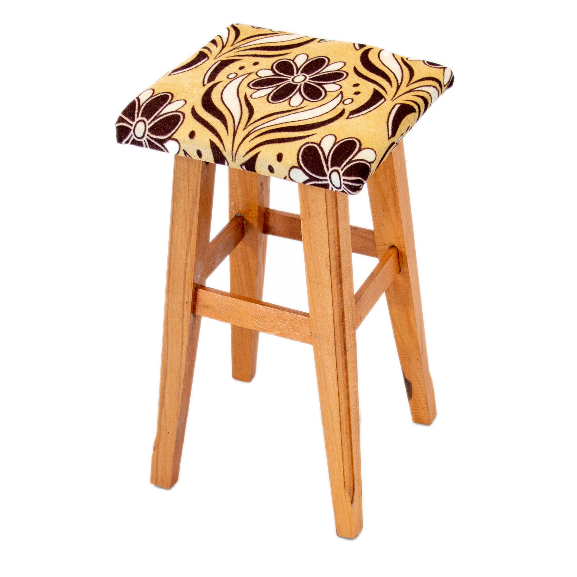 Set 4 scaune tip taburet, DENVER, Nett, maro floral, picioare lemn ...