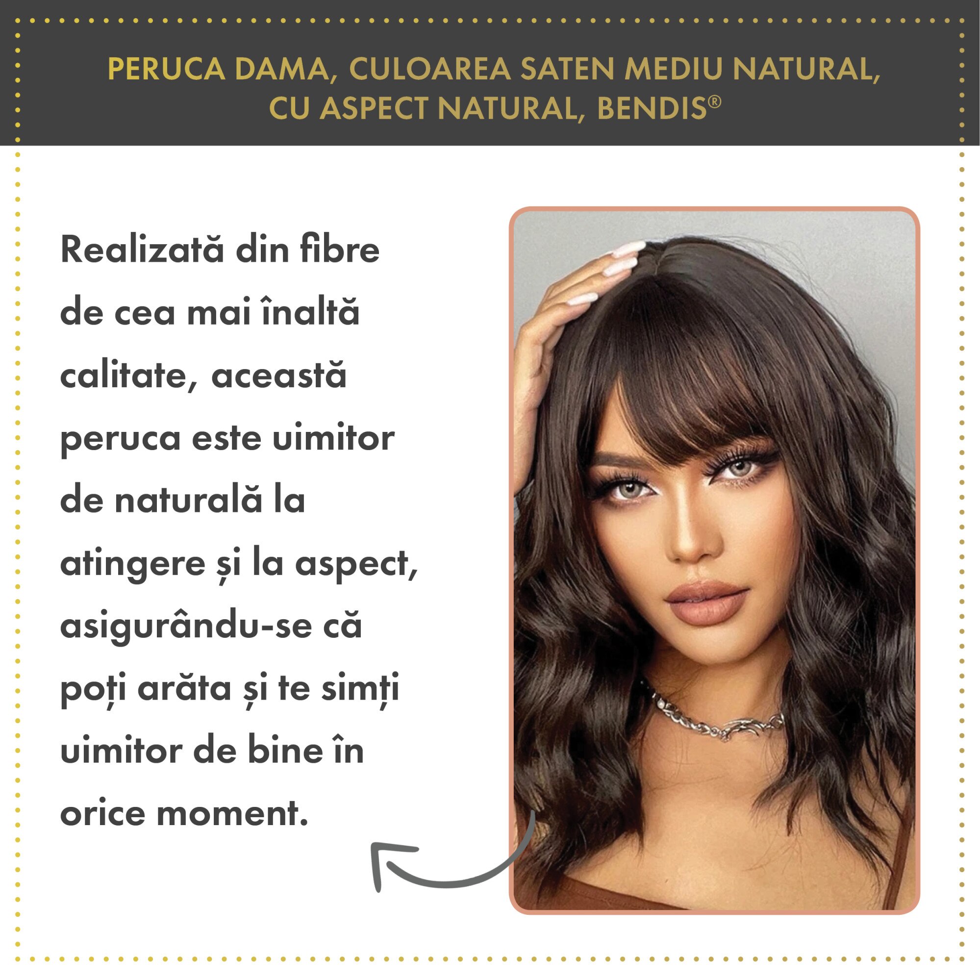 Peruca dama, culoarea Saten mediu natural, fibra Premium Futura Heat cu ...