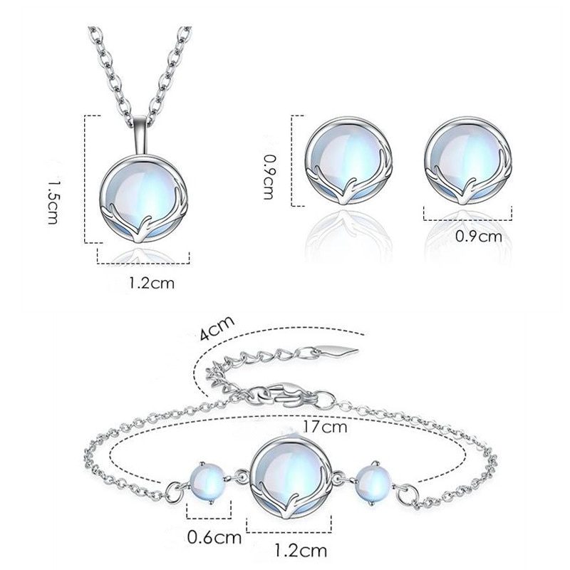 Set cercei cu colier bratara, cu tine tot drumul, piatra naturala lumina lunii, argint S925, 3 ...