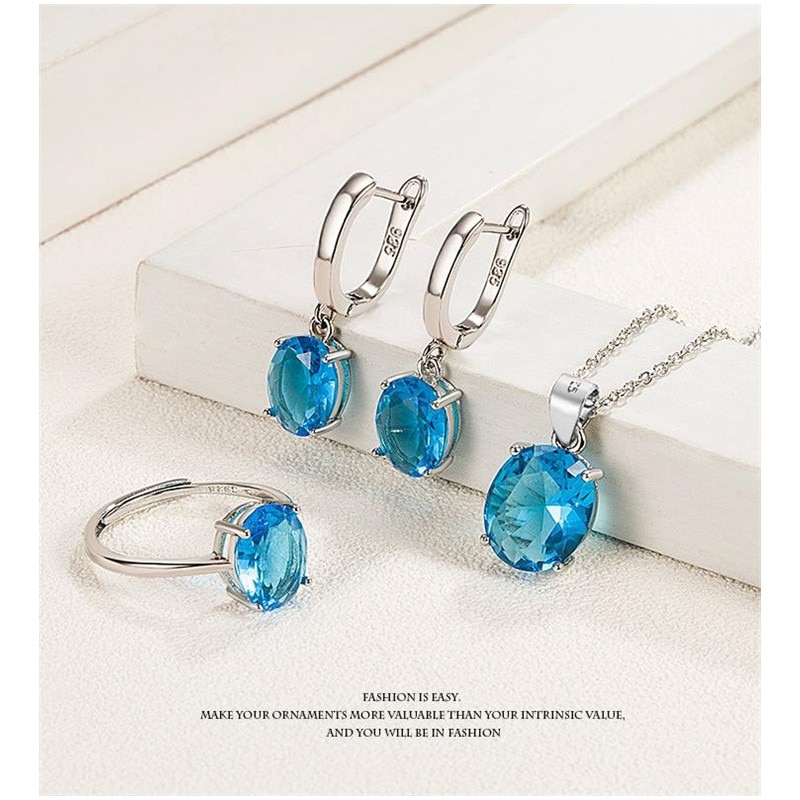 Set cercei cu colier inel, forma ou porumbel, S925 argint, albastru, 3 buc - eMAG.ro