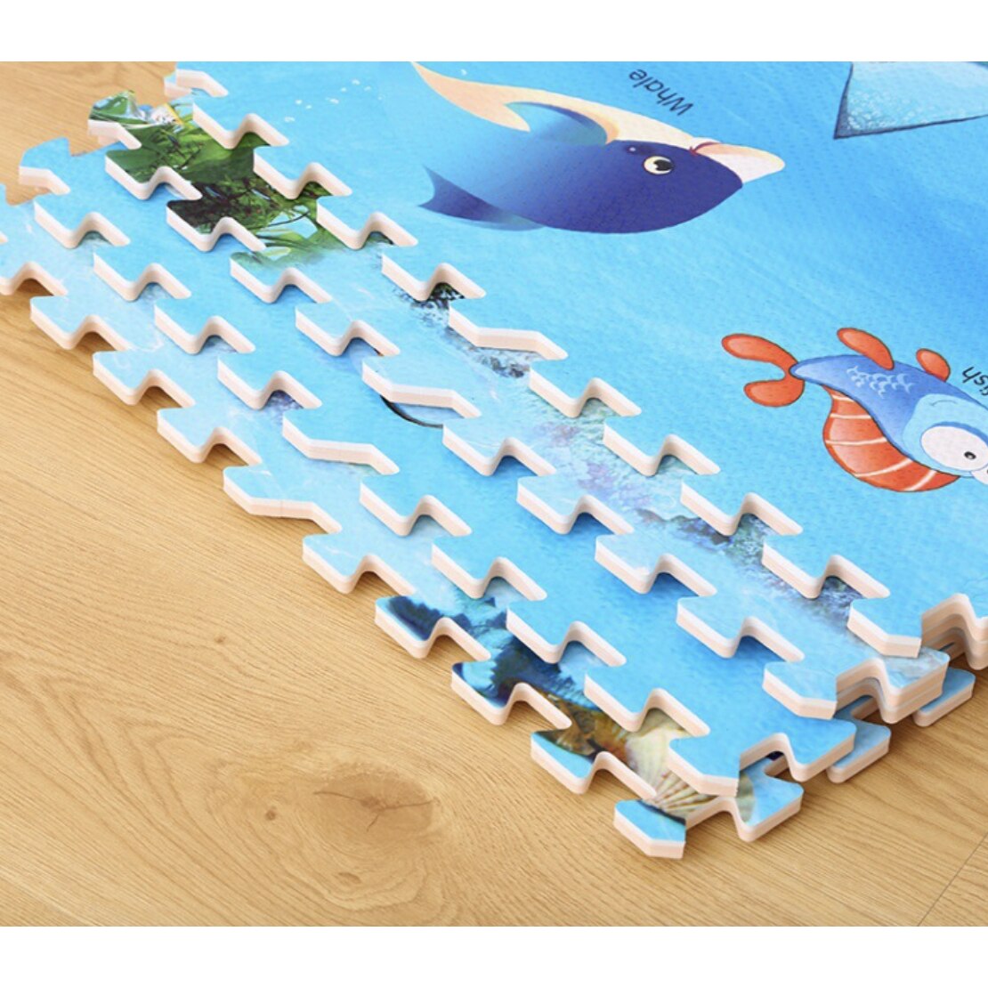 Covoras puzzle din spuma, pentru copii, din 4 bucati, model Ocean cu ...