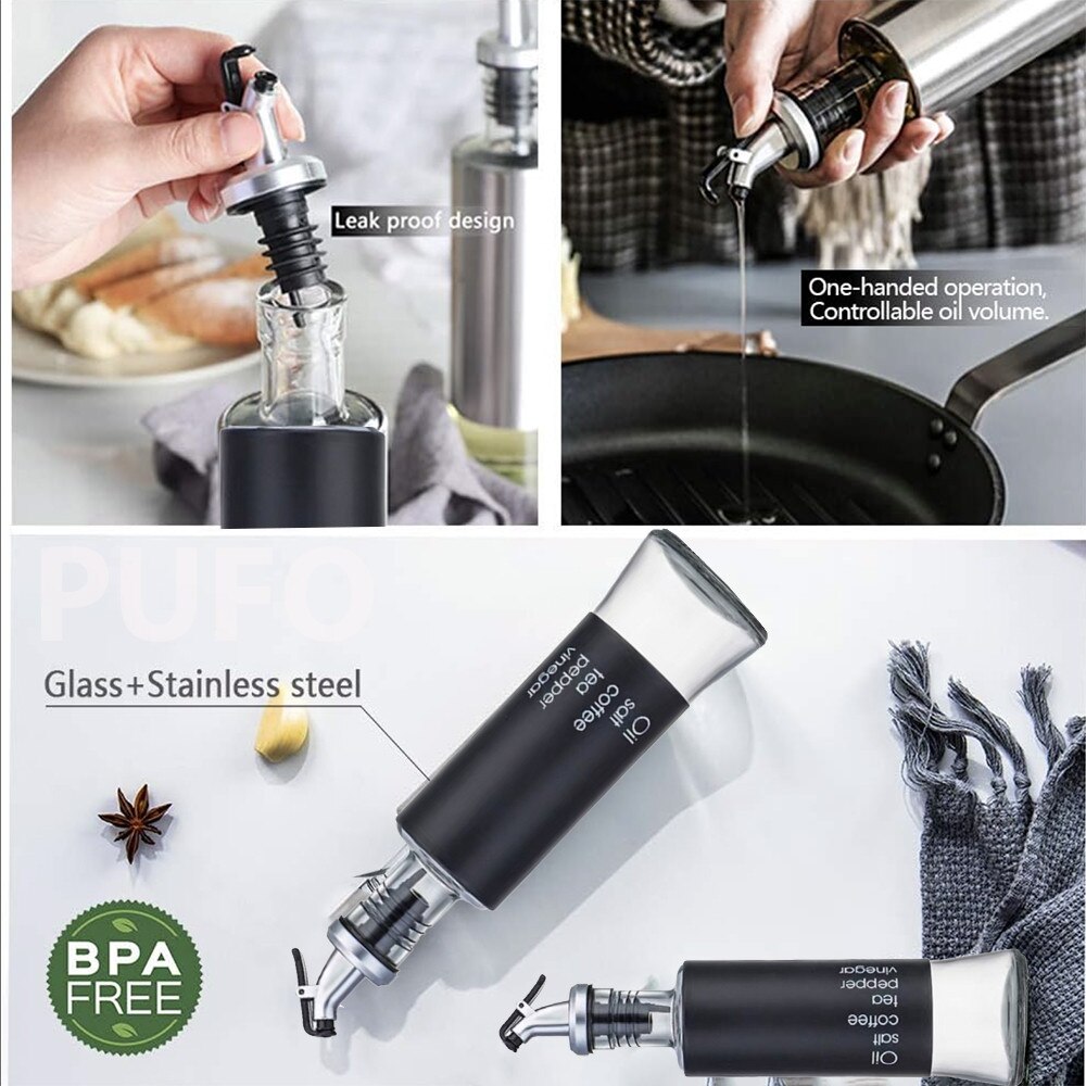 Recipient Pufo Savor din sticla pentru ulei si otet, 300 ml, negru ...