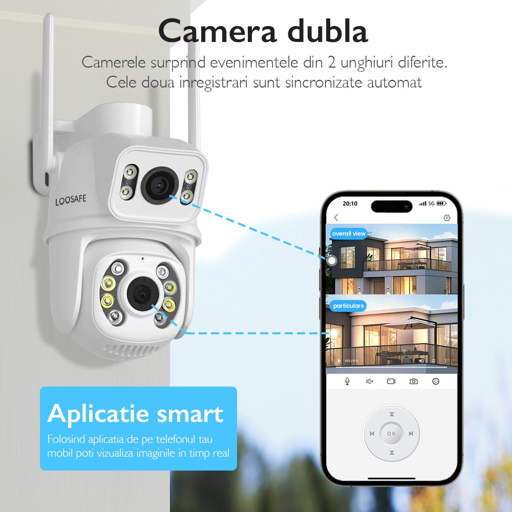 Camera de supraveghere dubla WIFI Loosafe® Master Eye, interior ...
