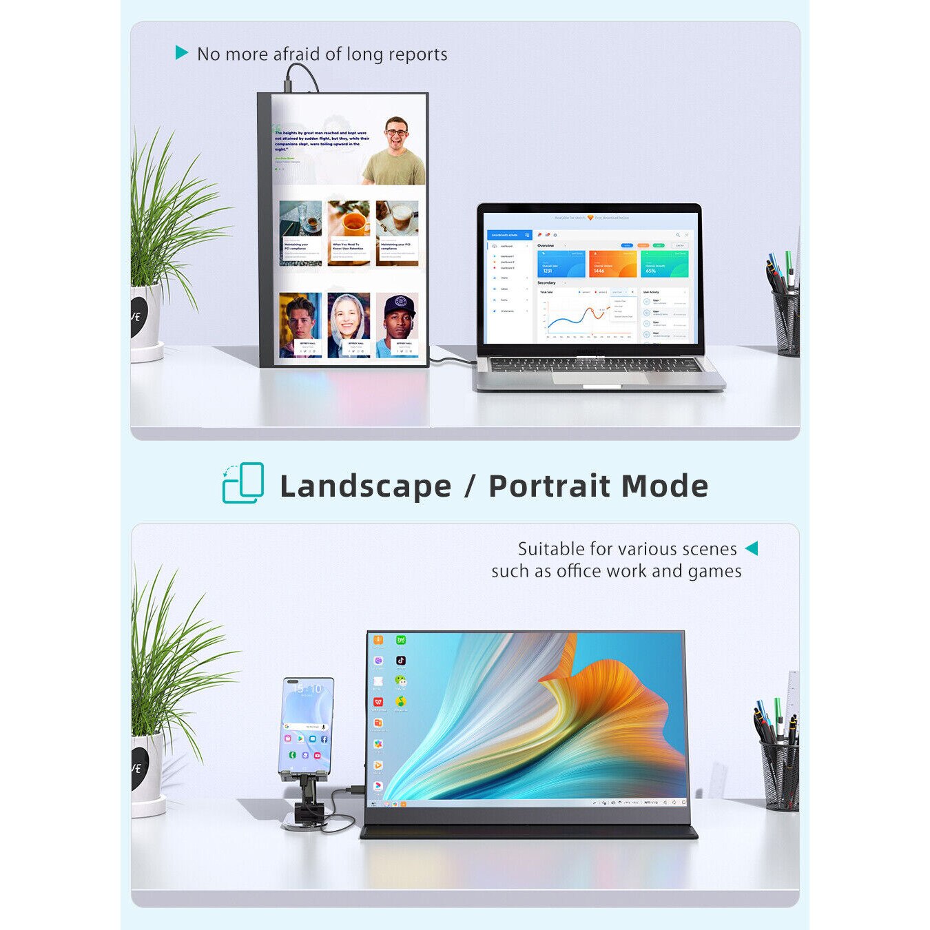 Monitor portabil, Uperfect, LCD, USB-C, 17.3 inchi, 1080P, 1920x1080 ...