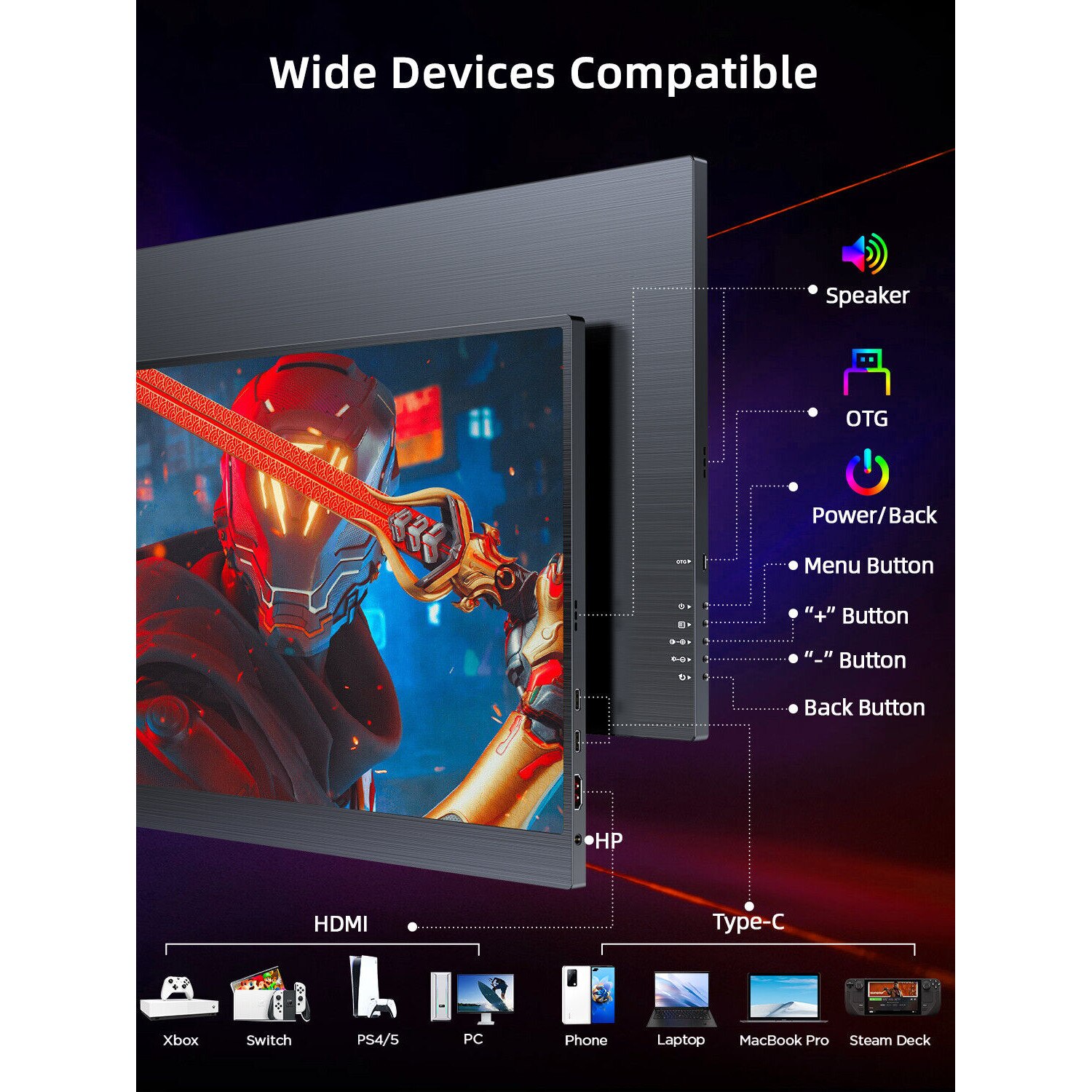 Monitor portabil, UPERFECT, 17.3", FHD/HDR, 144 Hz, FreeSync, Gri - eMAG.ro