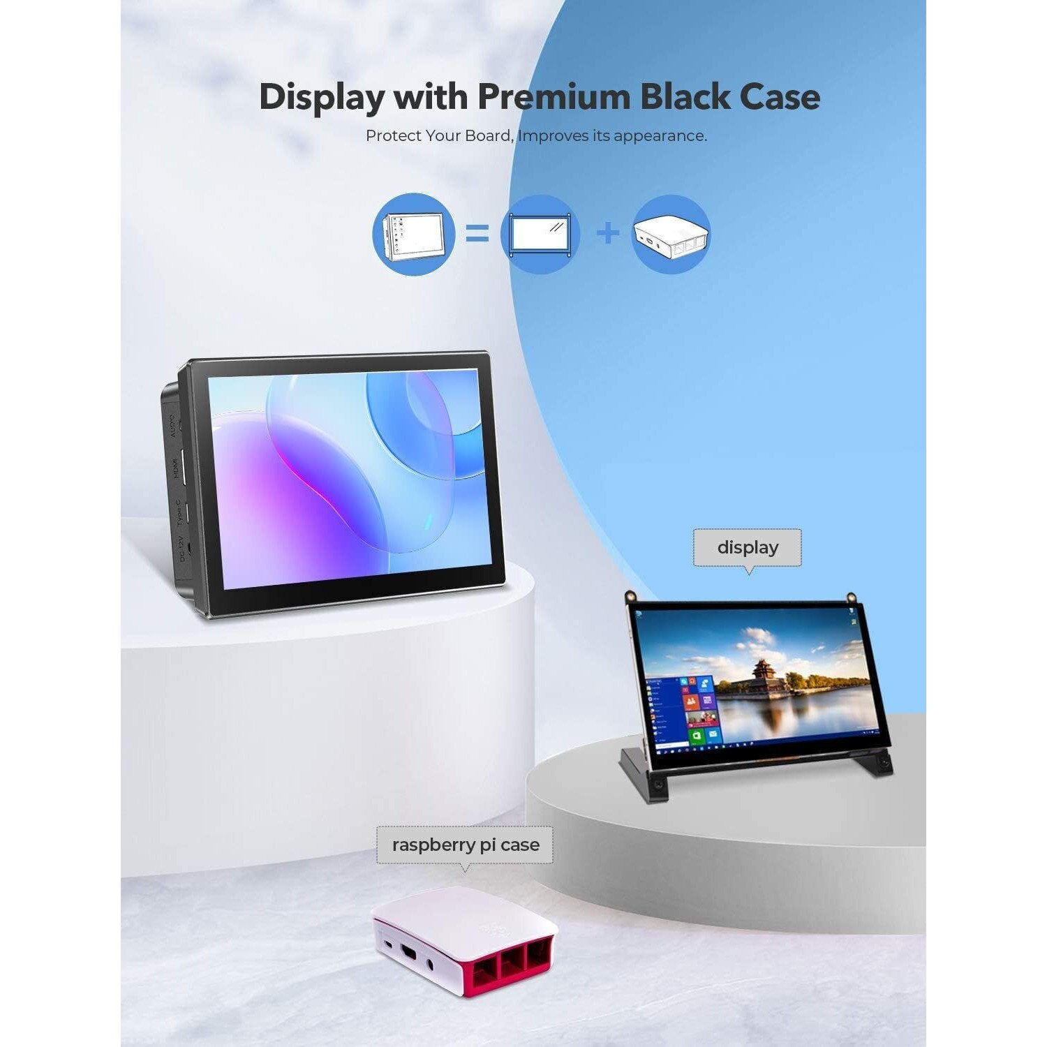 Monitor portabil, UPERFECT, Pentru Raspberry Pi 4/3, 10.1 inchi, Negru ...