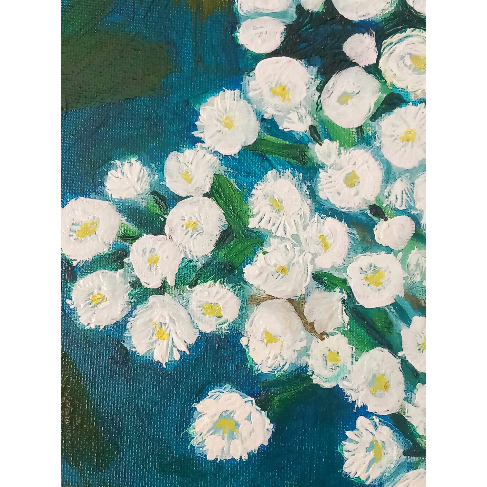 Tablou pictat manual, pictura cu florile miresei in vaza 50cm x 70 cm ...