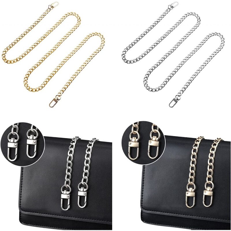 Set de 2 lanturi pentru poseta Helweet, auriu/argintiu, metal, 120 cm ...