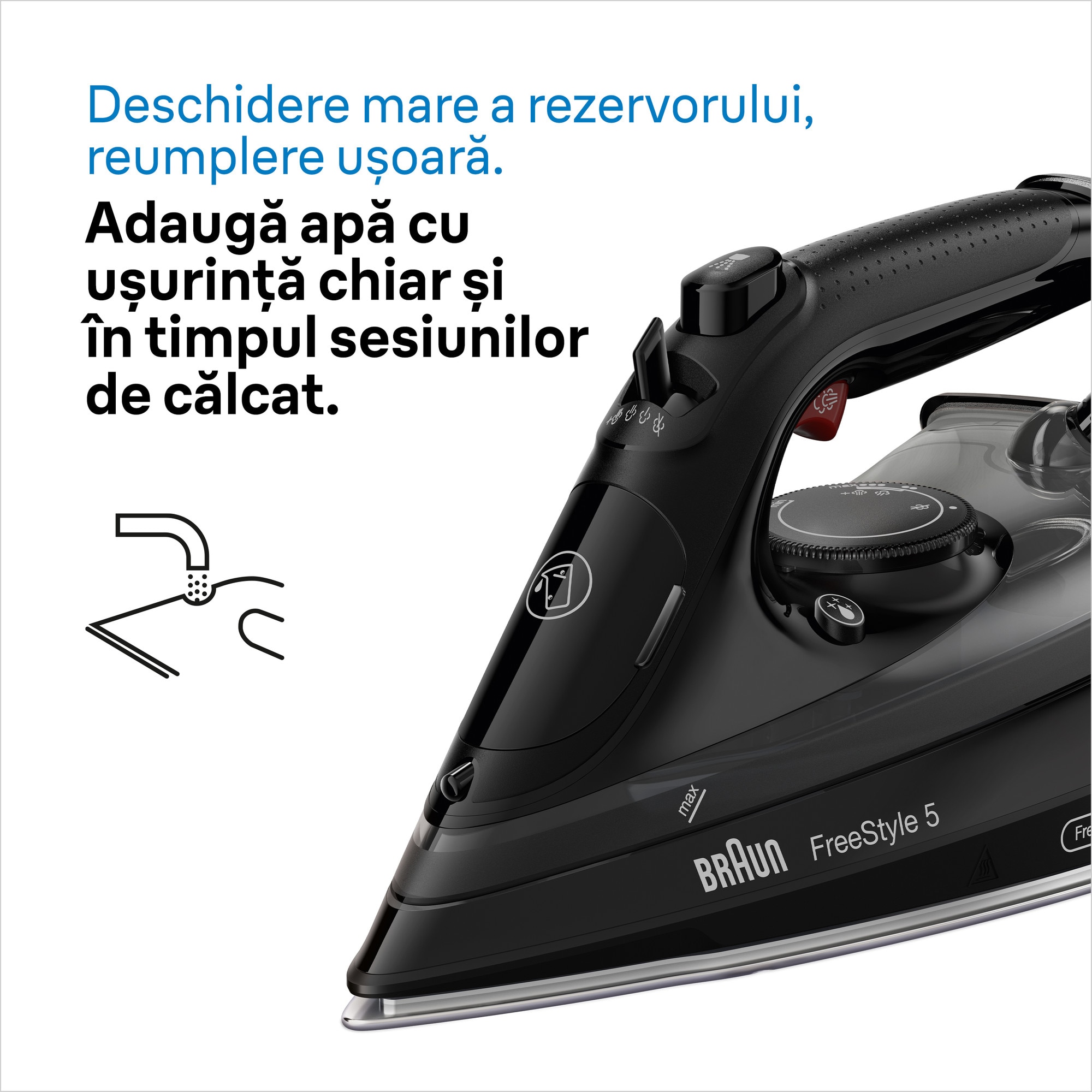 Fier de calcat Braun FreeStyle 5 SI5088BK, 2800W, jet de abur 220g/min ...