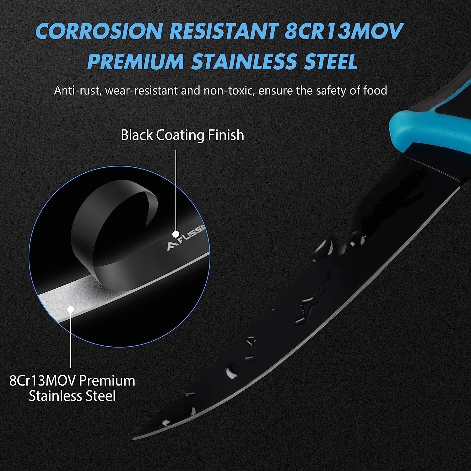 Set cutite filetat carne si peste, 10 piese, antiaderente, lama curbata ...