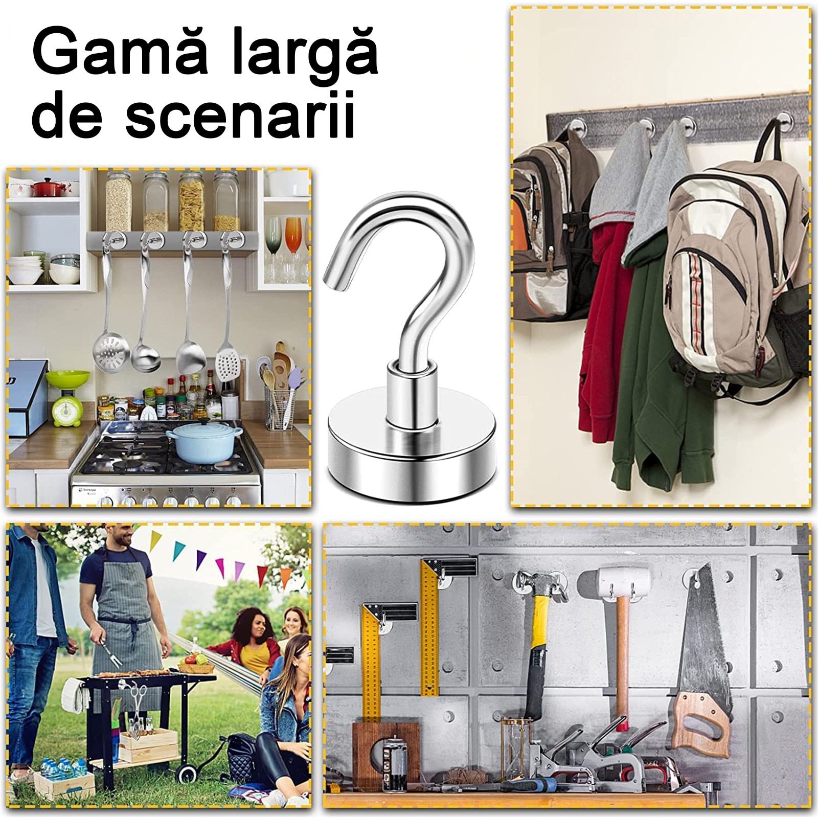 Magnet cu carlig cilindric, Set de 10 piese, 12 kg de tractiune ...