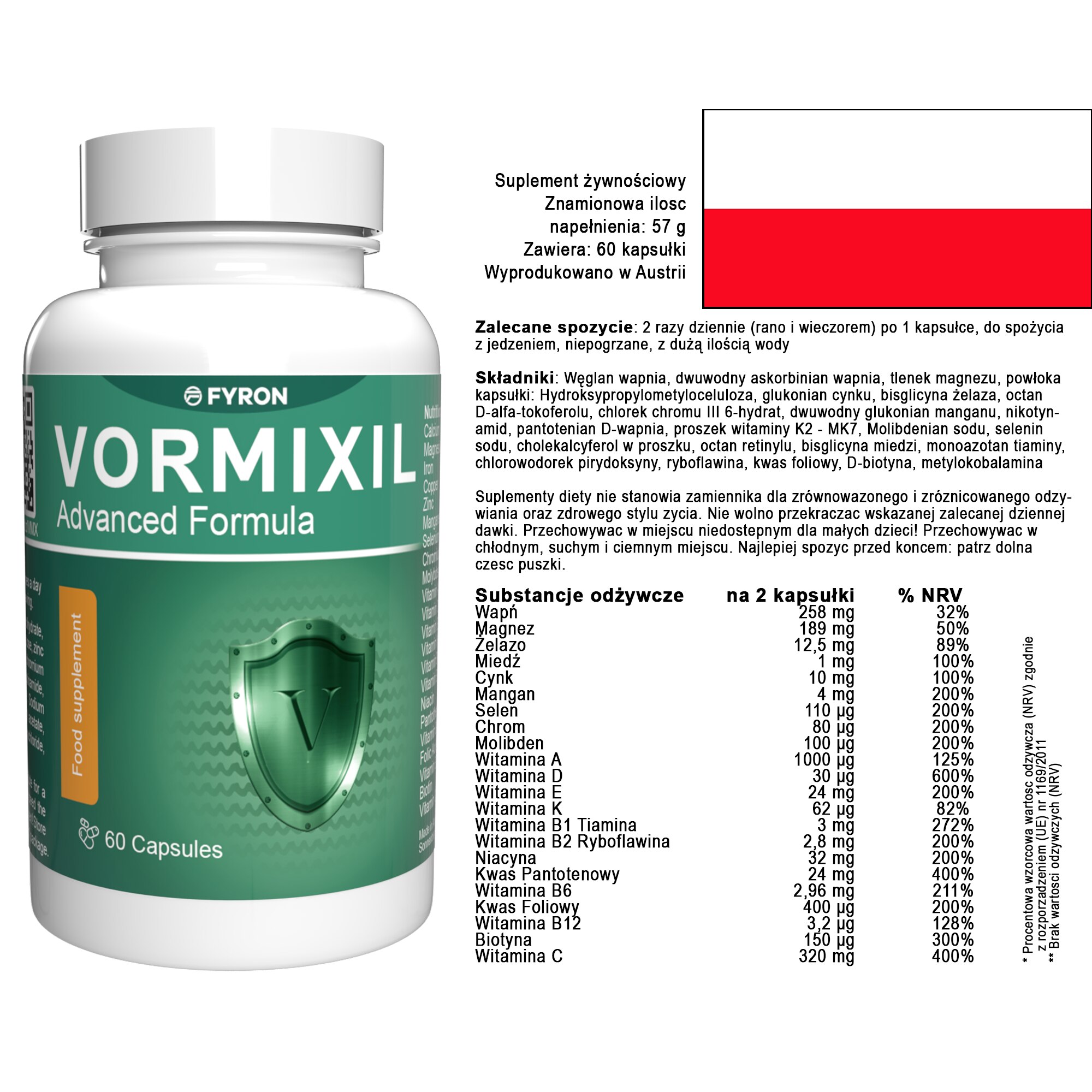 Vormixil, Fyron, 60 капсули, бяло/зелено - eMAG.bg