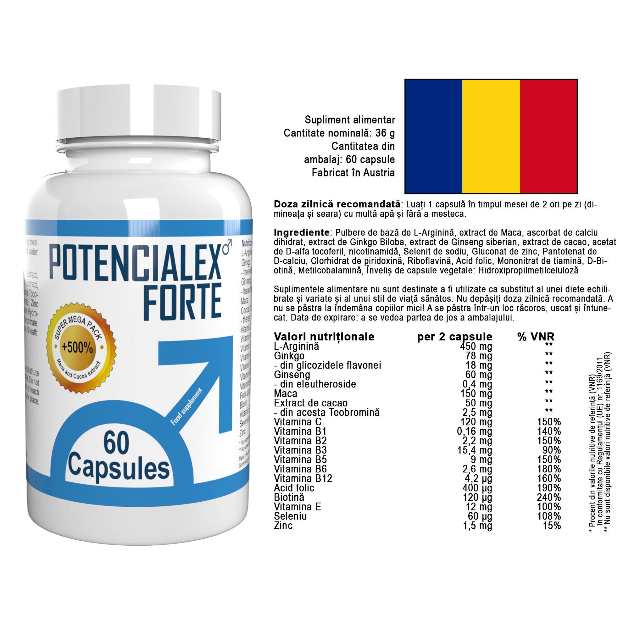 Potencialex Forte, 60 capsule, Multicolor - eMAG.ro
