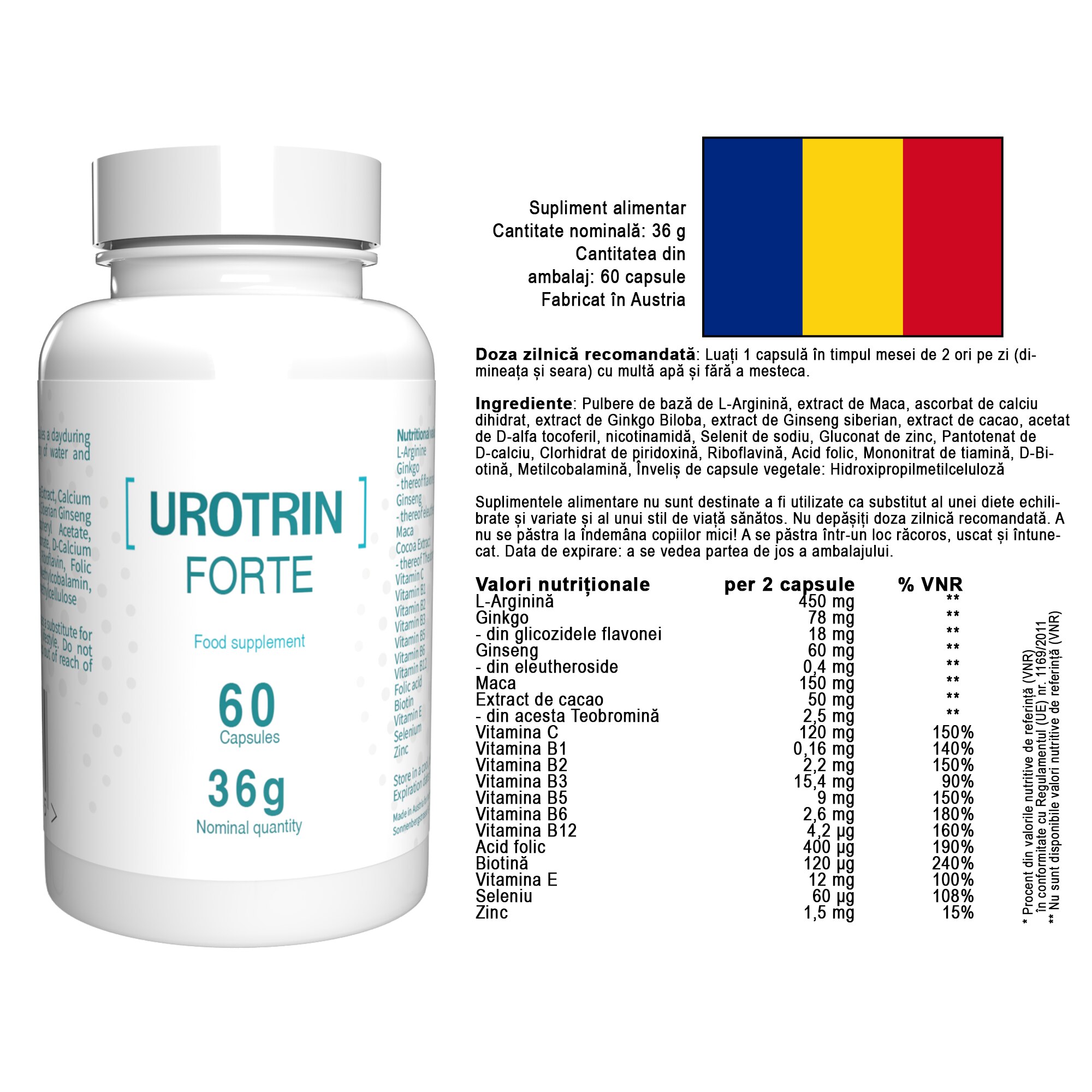 Хранителна добавка Urotrin Forte, 60 капсули, Бяло/Синьо - eMAG.bg