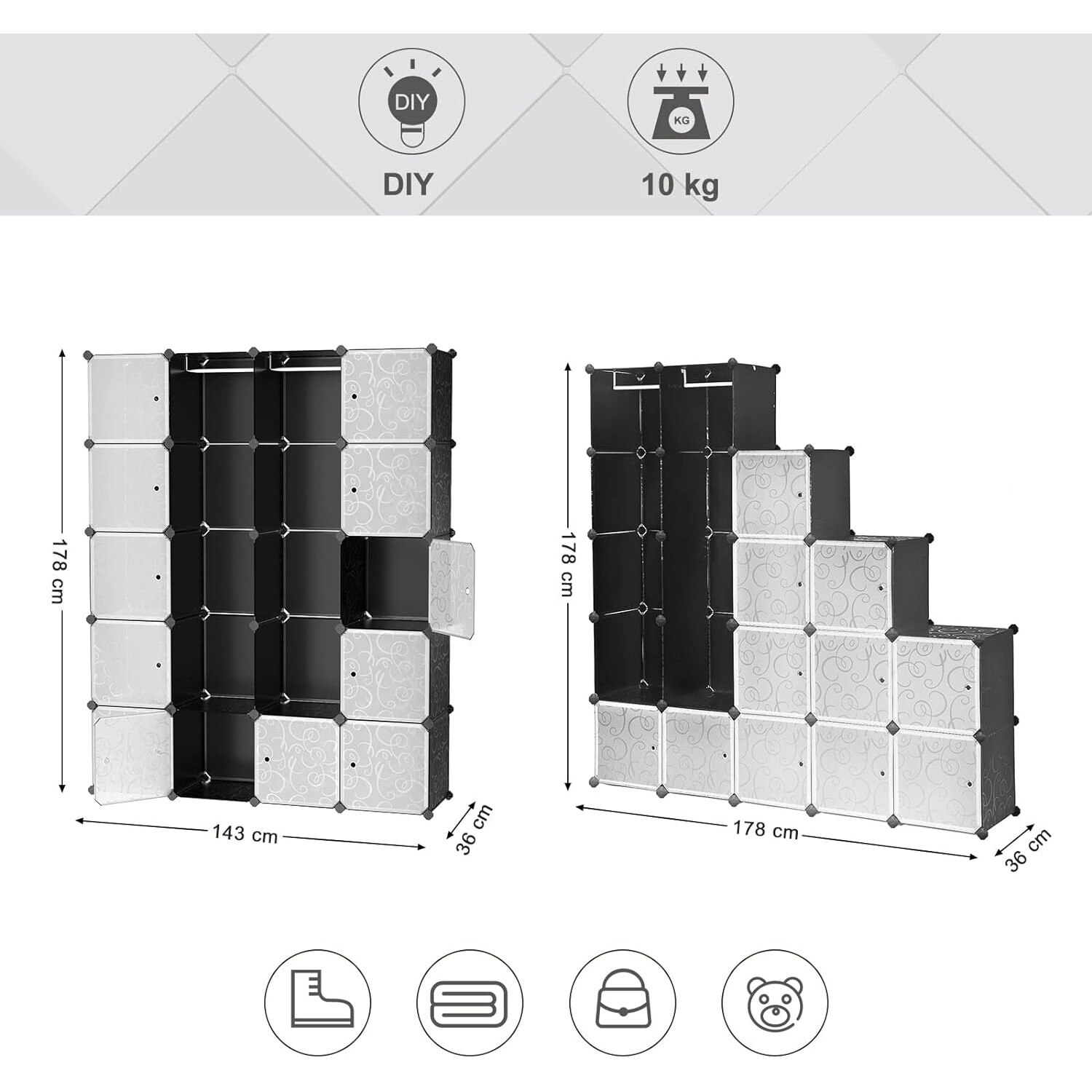 Dulap modular, Songmics, 143 cm, Plastic, Negru - eMAG.ro