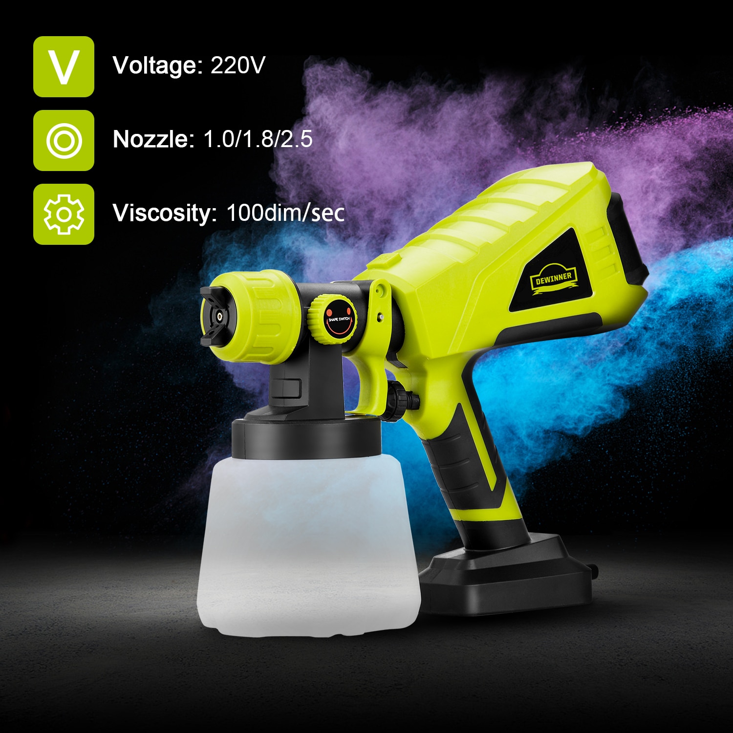 Pistol de vopsit electric cu fir, DEWINNER,1000ml/min,550W,3 Moduri ...