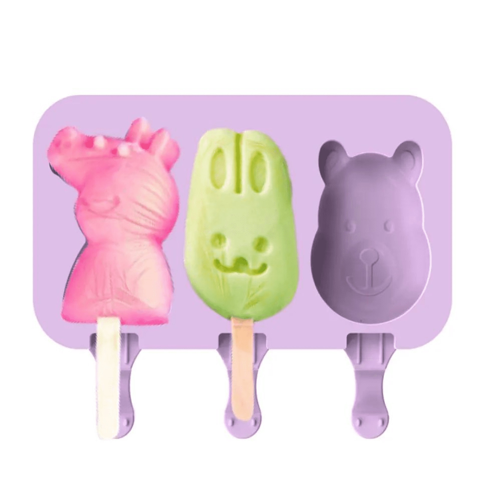 Forma de inghetata din silicon, Purcelusa Peppa Pig, Urs, Iepure, 3 ...