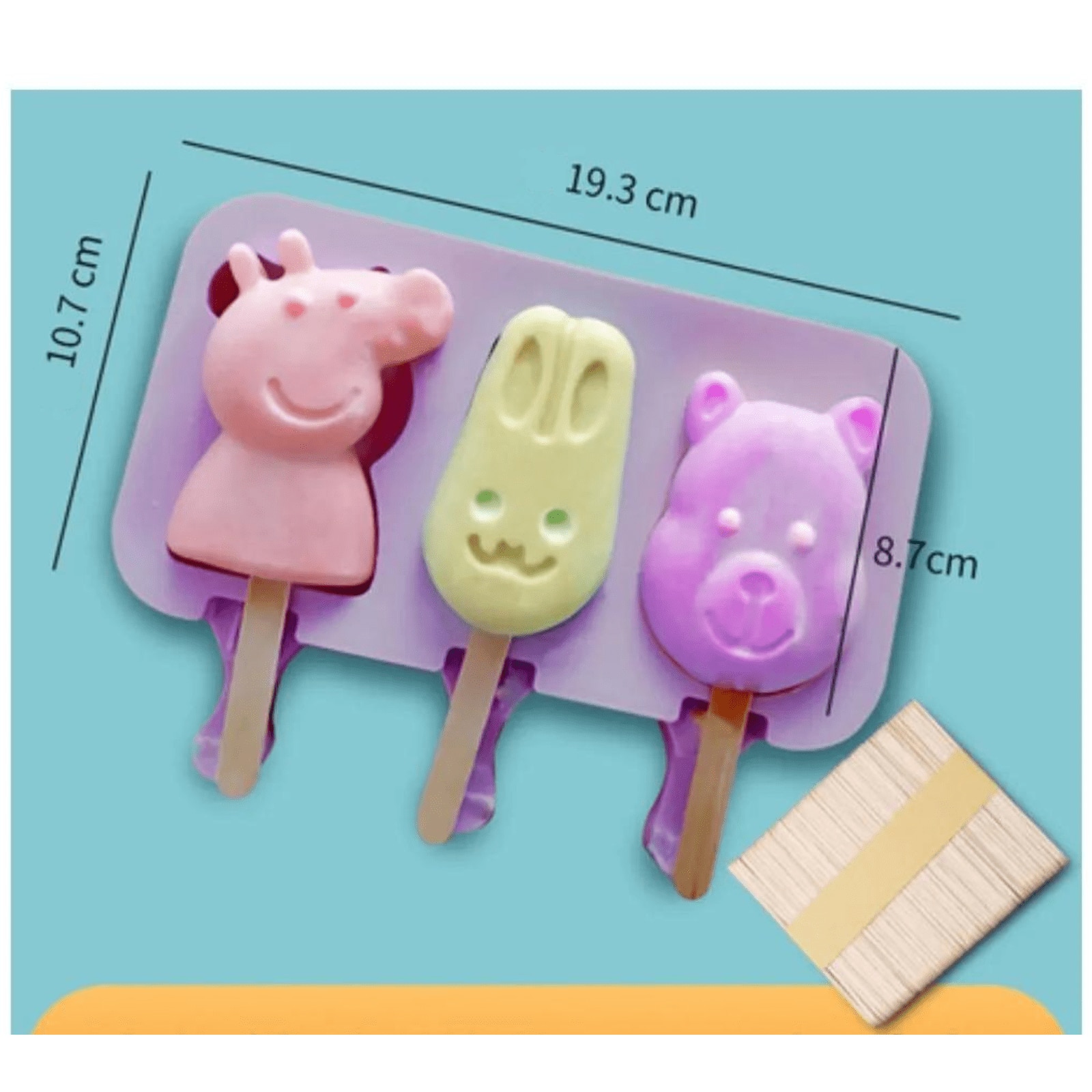Forma de inghetata din silicon, Purcelusa Peppa Pig, Urs, Iepure, 3 ...