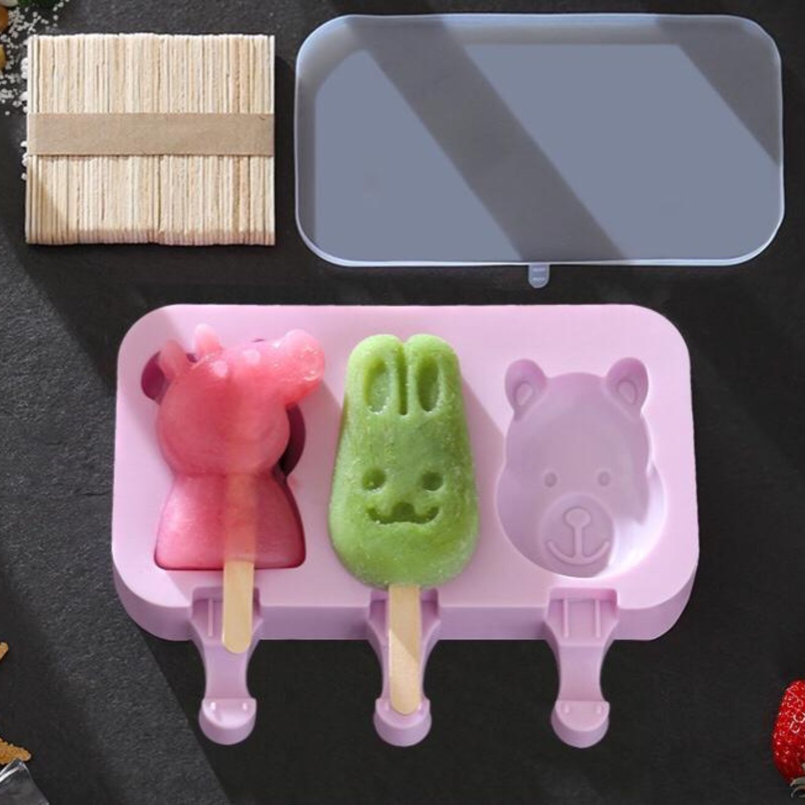 Forma de inghetata din silicon, Purcelusa Peppa Pig, Urs, Iepure, 3 ...