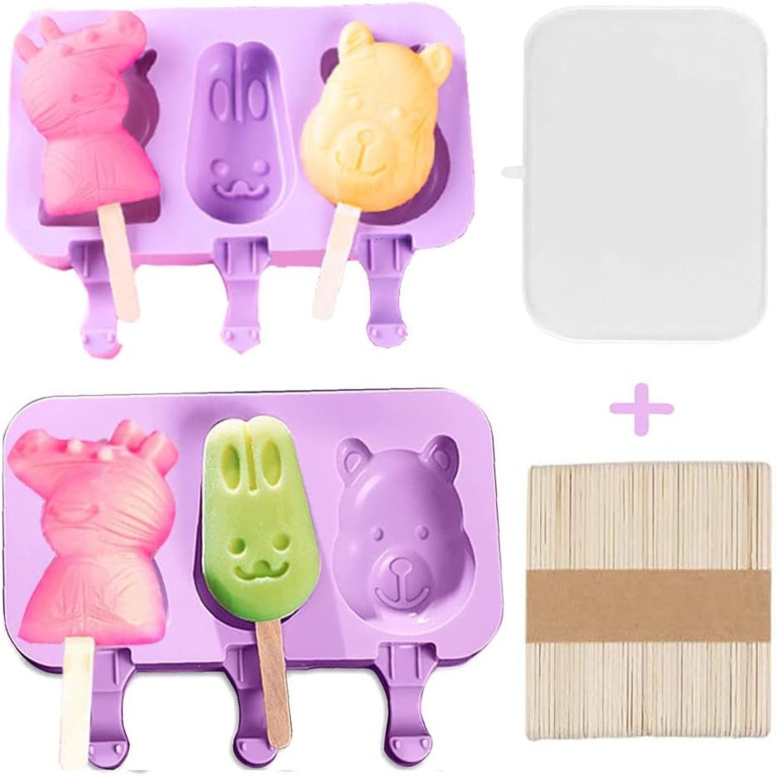 Forma de inghetata din silicon, Purcelusa Peppa Pig, Urs, Iepure, 3 ...