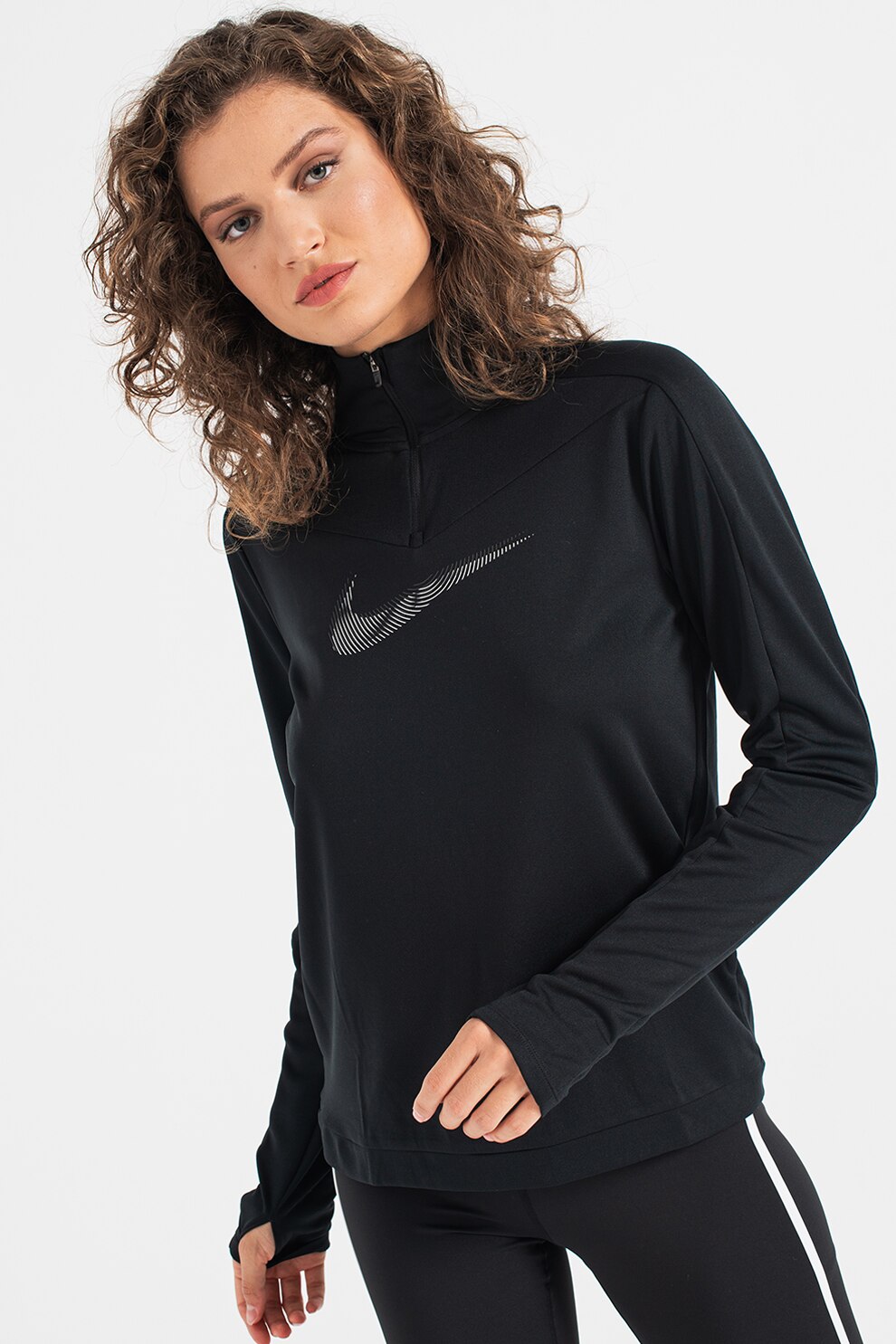 Nike, Блуза за бягане Dri-FIT Swoosh с лого, Черен, L - eMAG.bg