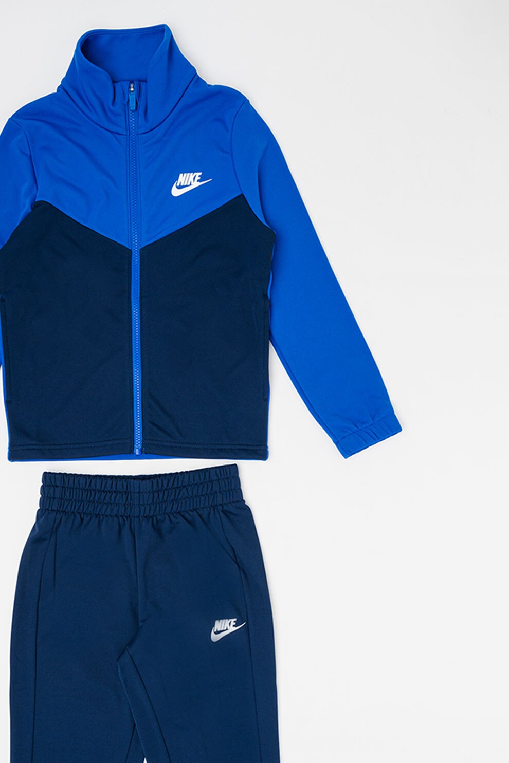 Nike, Trening cu model colorblock si fermoar, Albastru, 128-137 CM ...