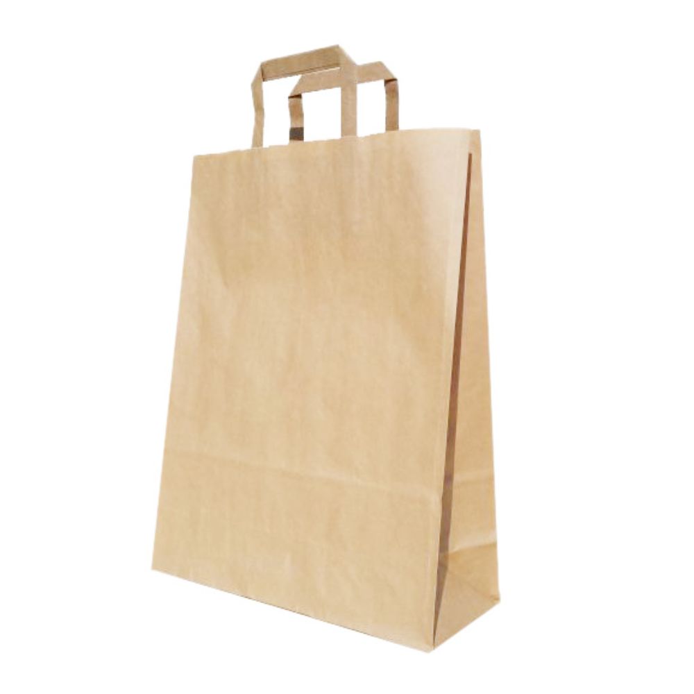 Pungi hartie natur cu maner banda 22x10x28 cm, set 100 buc - eMAG.ro