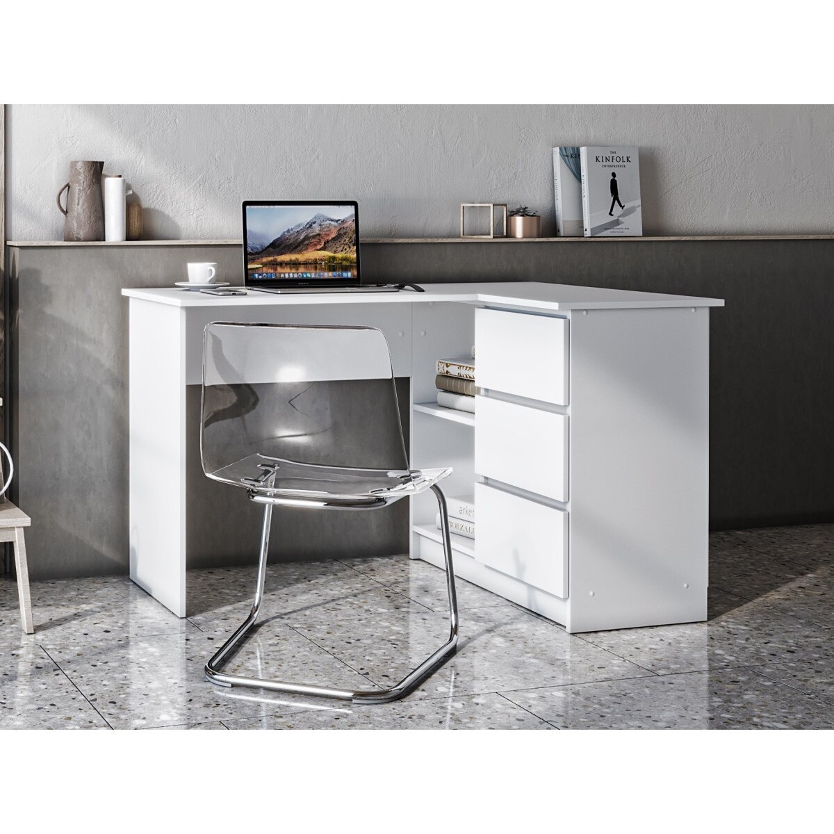 Masa PC de colt, nabbi, Afors, alb - eMAG.ro