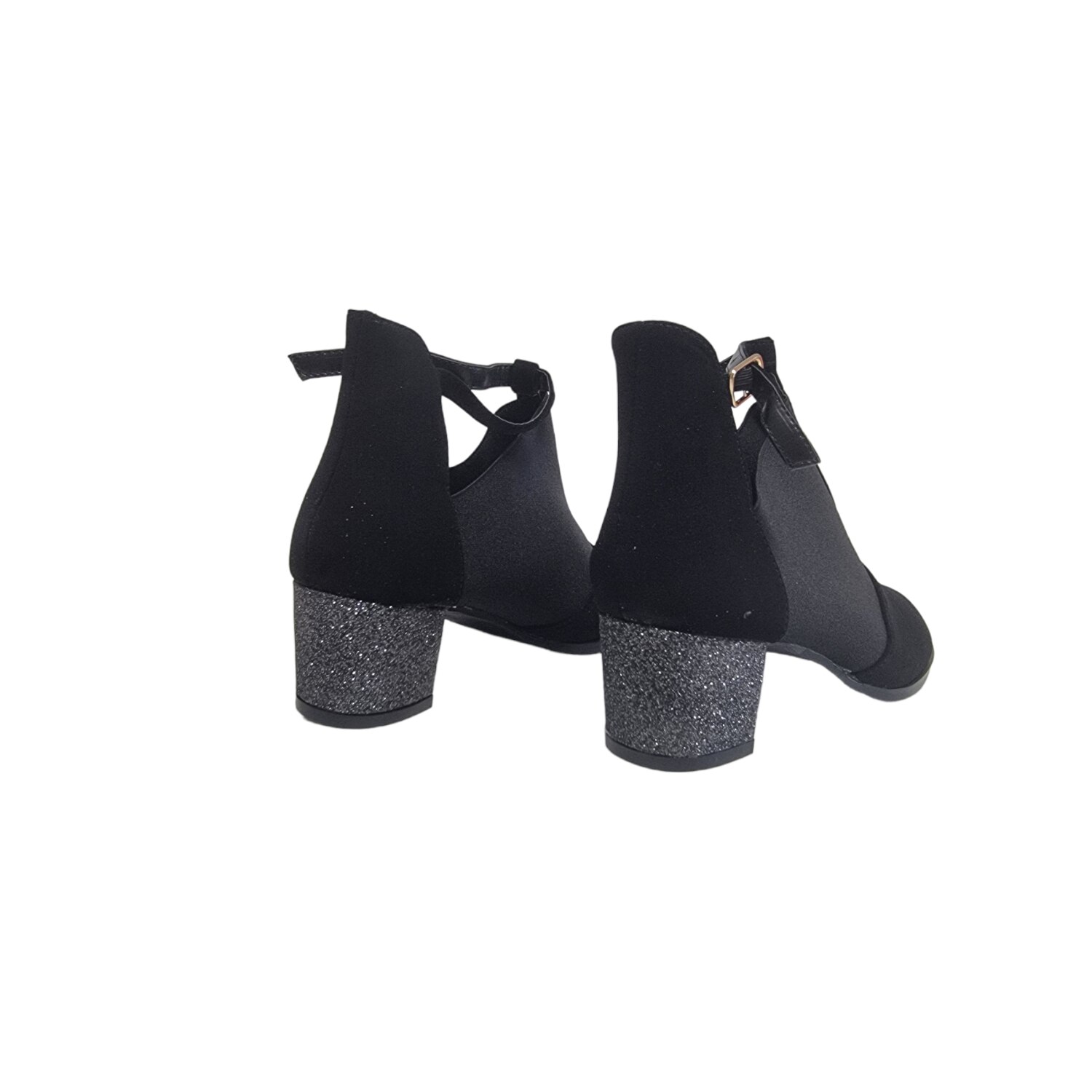 Botine dama din piele ecologica intoarsa si material textil, inaltime ...
