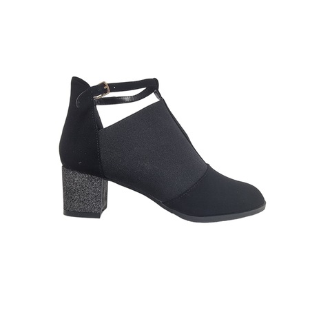 Botine dama din piele ecologica intoarsa si material textil, inaltime ...