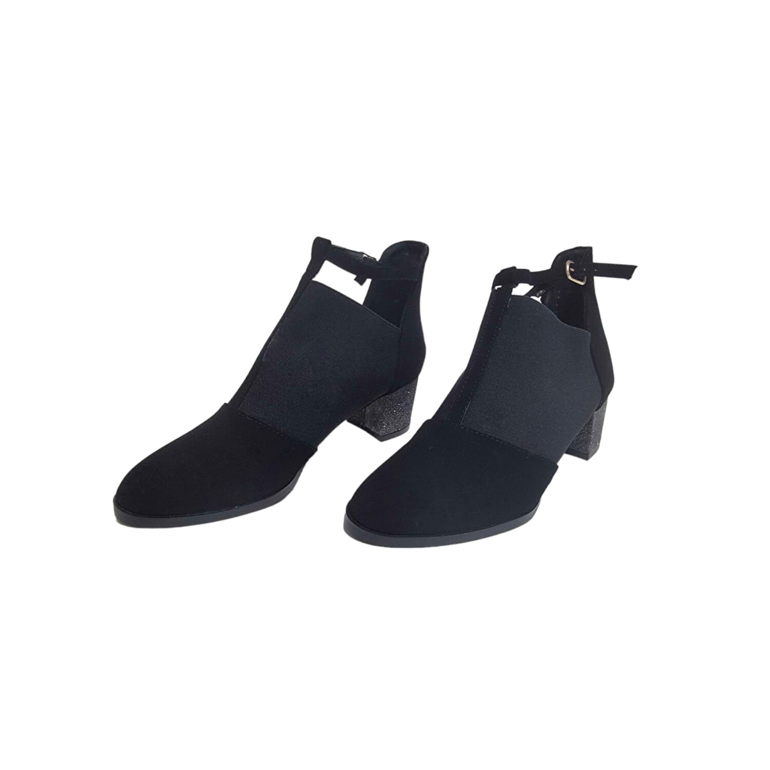 Botine dama din piele ecologica intoarsa si material textil, inaltime ...