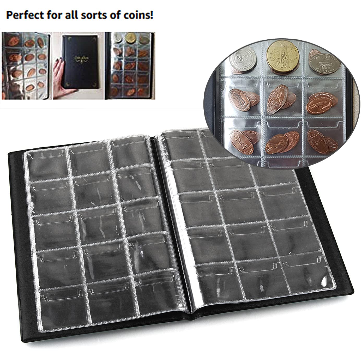 Album monede cu 150 buzunare, JENUOS®, dimensiunea buzunarului 45x45mm ...