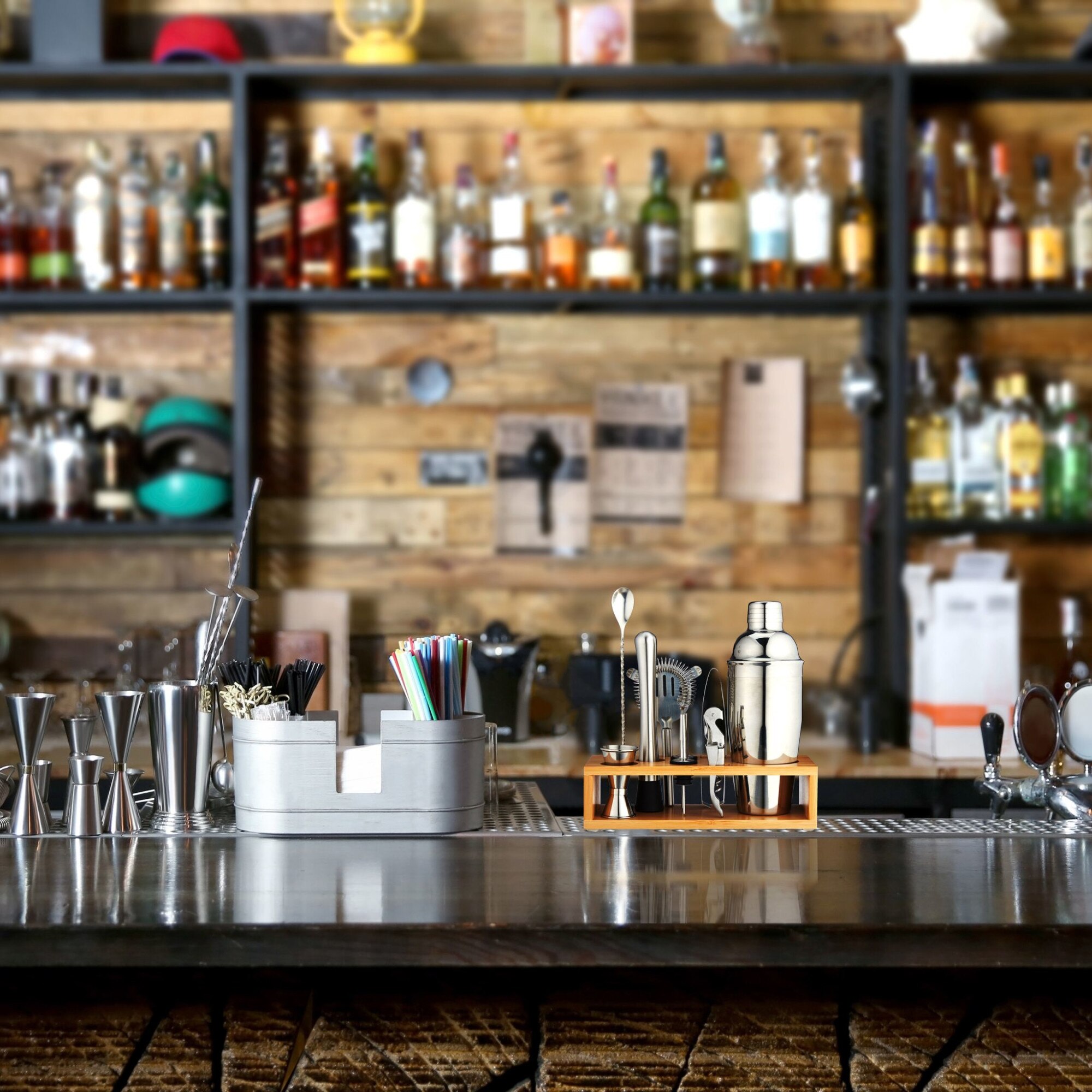 Set barman pentru preparare bauturi, cocktail shaker, 10 piese, cu ...