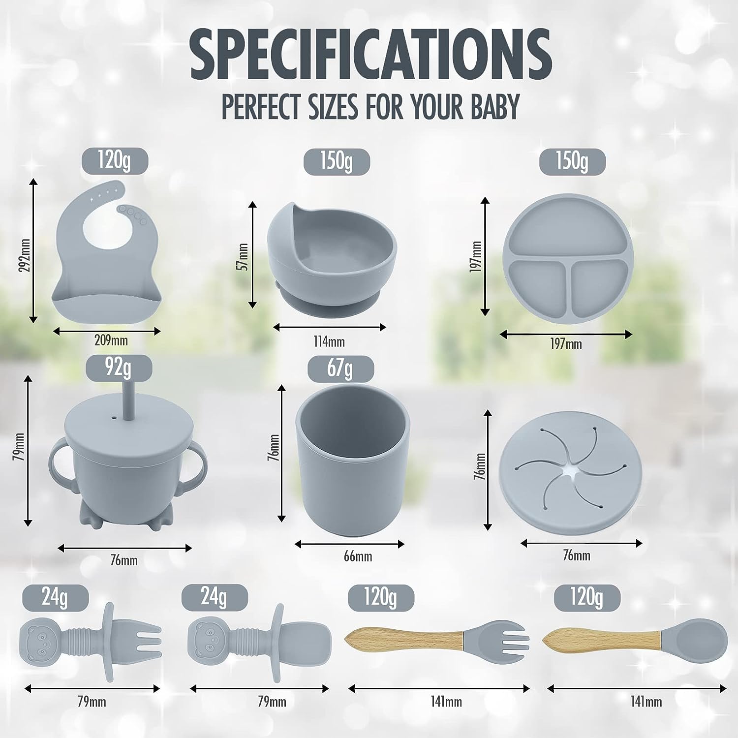 Set 10 piese hranire bebe, diversificare, silicon, baveta, farfurie, bol cu ventuza, lingurita ...