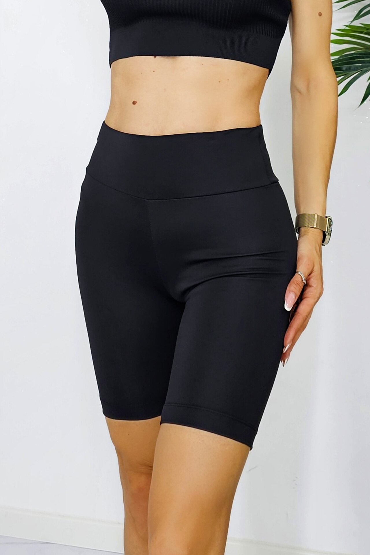 Colanti scurti Shea, cu banda lata in talie si aspect lucios, Negru ...