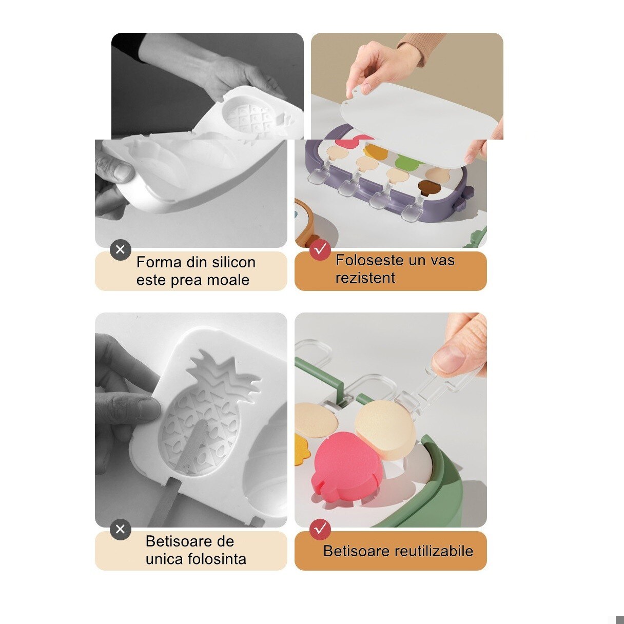 Forma pentru inghetata Flippy, 4 compartimente, forme cu animalute ...