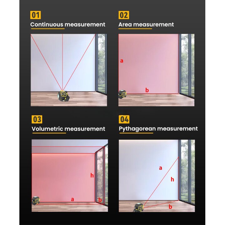 Ruleta cu laser 3 in 1 cu afisaj LCD, masurare laser 40 m, masurare cu ...