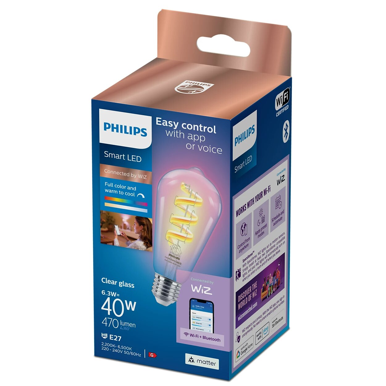 Смарт крушка Led Rgb Philips Smart St64 Wi Fi Bluetooth E27 6 3w