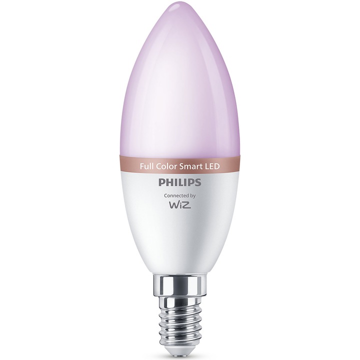 Pachet 3 becuri LED RGB inteligente Philips Smart C37, Wi-Fi/Bluetooth, E14, 4.9W (40W), lumina ...