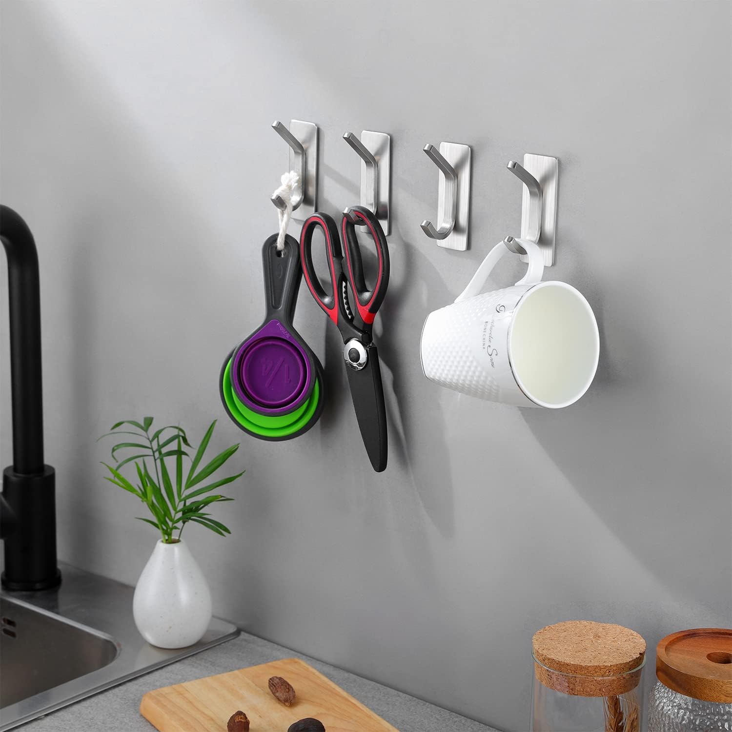 Set 4 carlige pentru prosoape autoadezive, Begleri, Otel inoxidabil ...