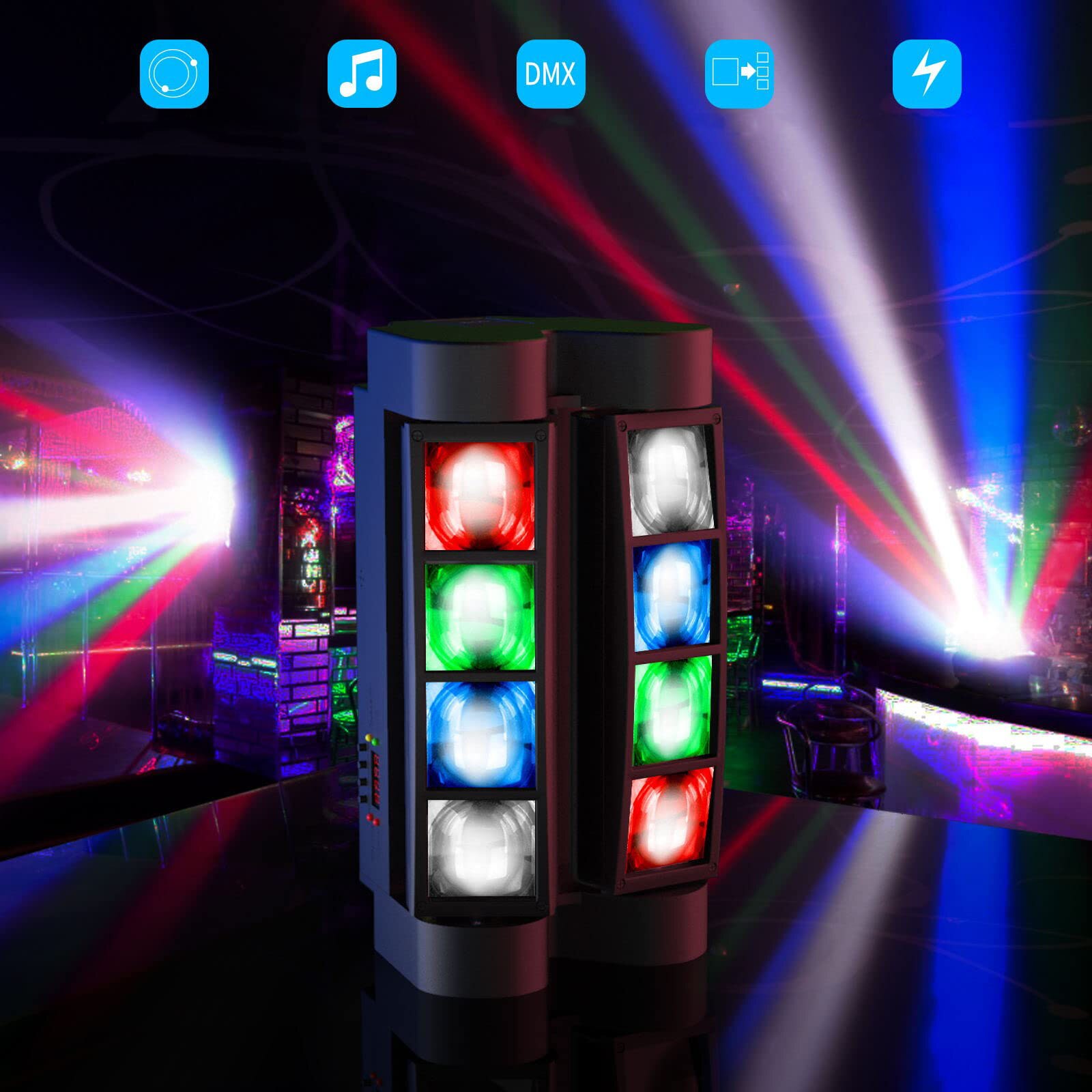Proiector lumini Led DJ, YWX, 8x3W LED RGB, 4 Mod Usor, Usor de ...