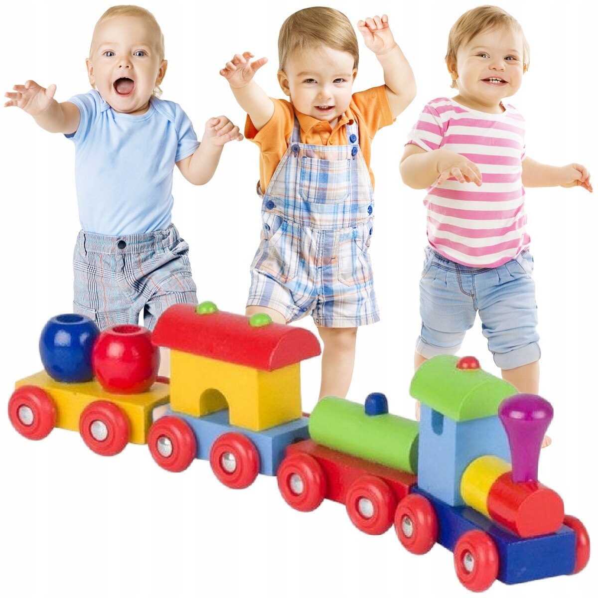 Trenulet, Goki, Lemn, 25 x 4 x 5.5 cm, Multicolor - eMAG.ro