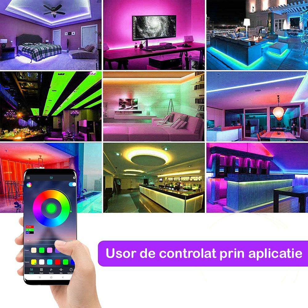 Kit Banda LED Smart EDAR RGB cu Control Din Telecomanda sau Aplicatie ...