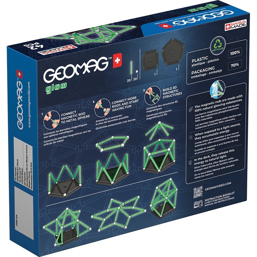 Set de constructie magnetic Geomag Glow 42 piese, 329 - eMAG.ro