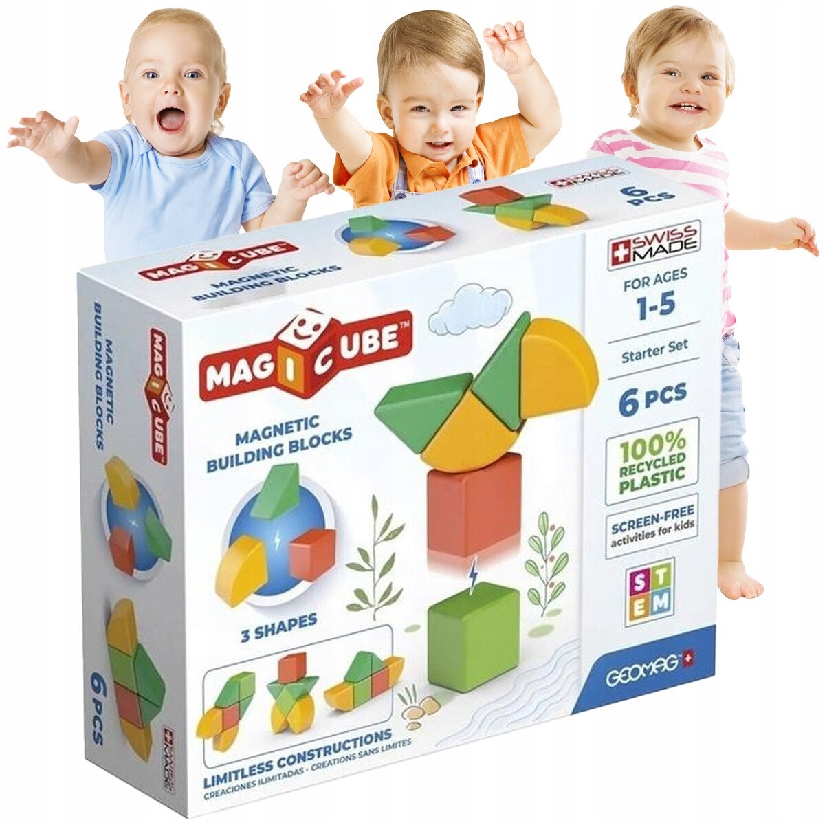 Set blocuri de constructie copii, Geomag, Plastic, Cu magnet ...