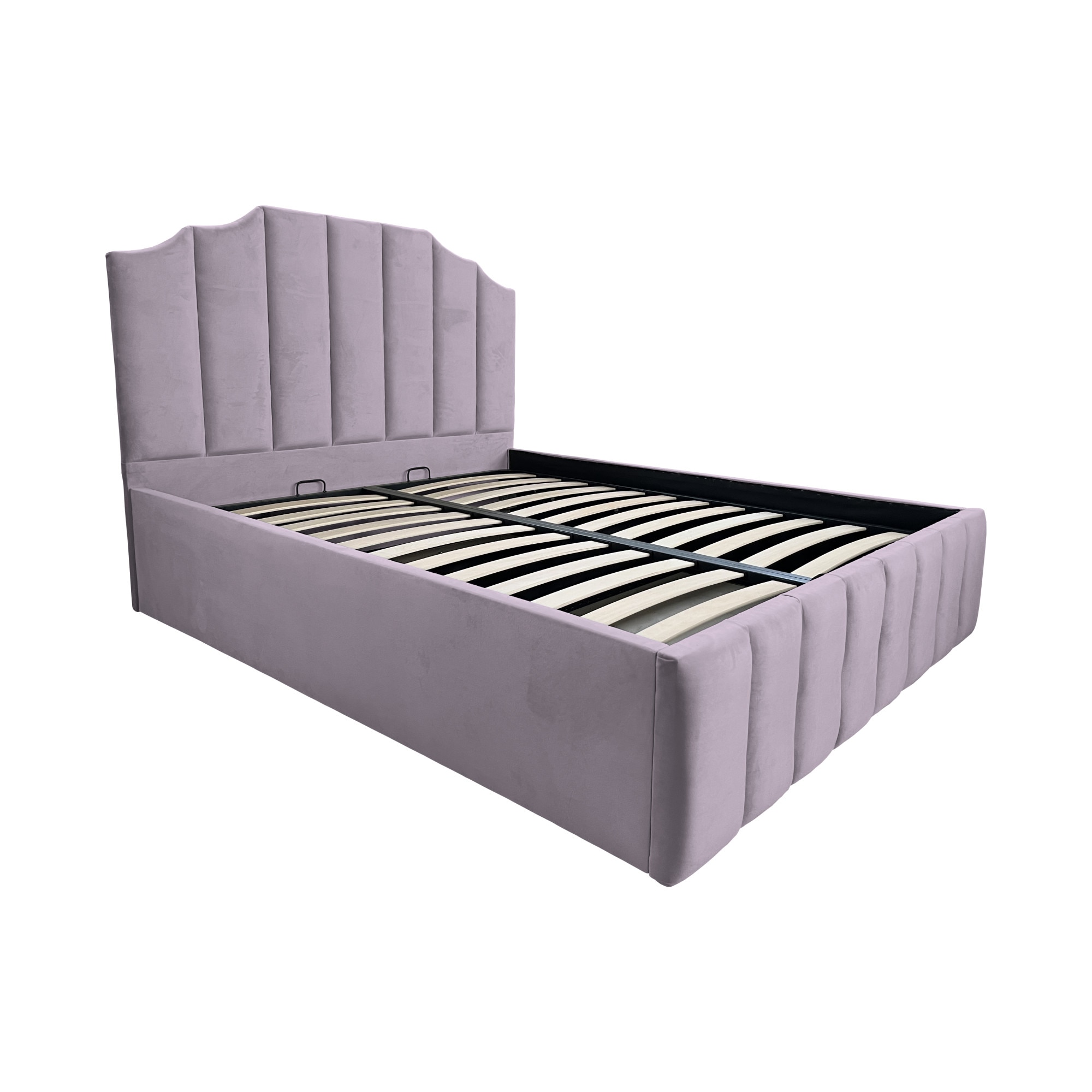 Pat tapitat Baxter, cu spatiu de depozitare si somiera rabatabila, roz ...